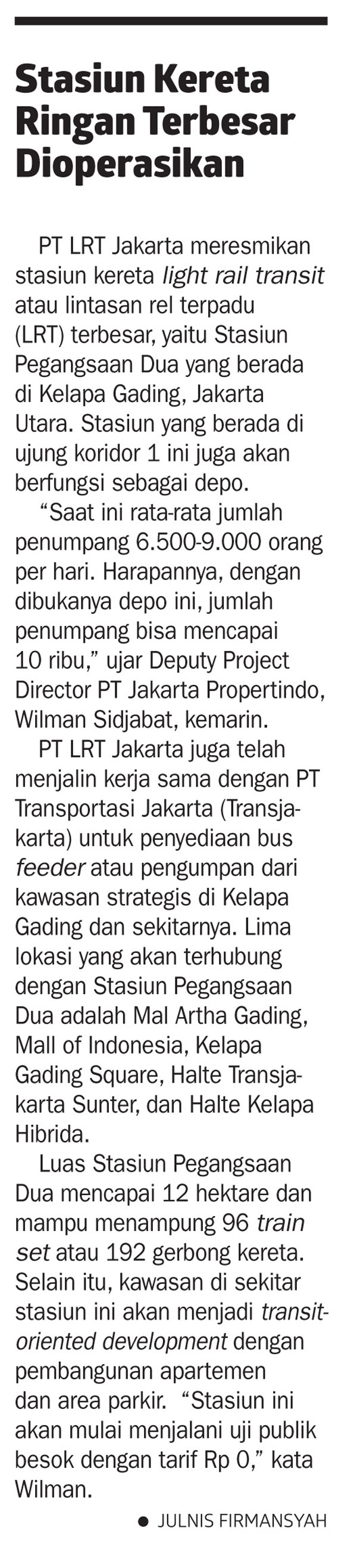 Pembangunan LRT Jakarta Fase II Dimulai Tahun Depan | tempo.co